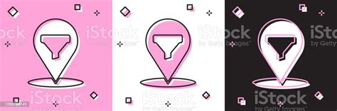 분홍색과 흰색 검은 색 배경에 격리 된 판매 깔때기 아이콘으로 위치를 설정합니다 인포그래픽 템플릿입니다 벡터 일러스트레이션