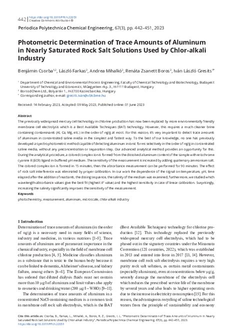 Pdf Photometric Determination Of Trace Amounts Of Aluminum In Nearly Saturated Rock Salt