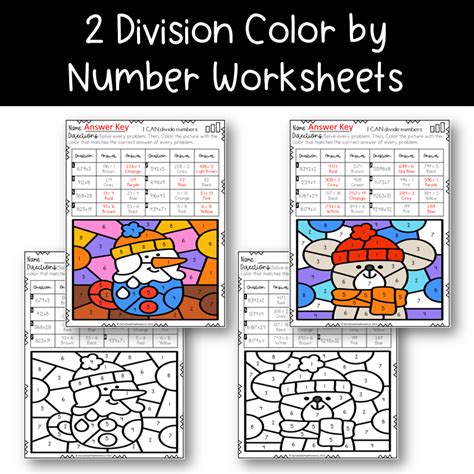 winter long division and multidigit multiplication color by number