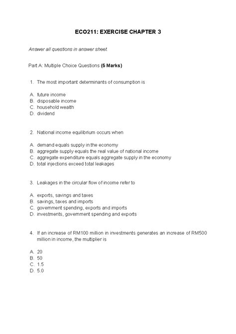 ECO211 Exercise Chapter 3 ECO211 EXERCISE CHAPTER 3 Answer All