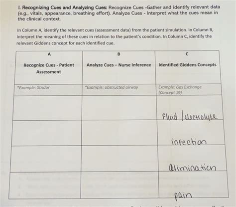 Solved Recognizing Cues And Analyzing Cues Recognize Cues Gather And Identify Relevant Data