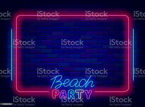 Beach Party Neon Poster Summer Sea Coast Evening Season Event Night