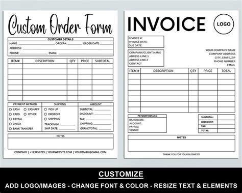 Editable Order Forms Bundle Tshirt Tumbler Invoice Template Editable Canva Template