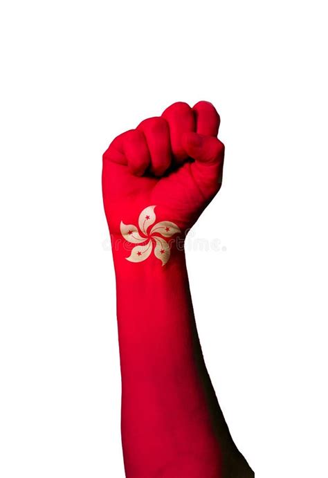 Flag Of Hong Kong Painted On Human Fist Strength Power Concept Of