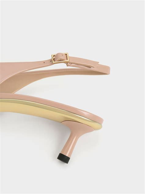 Nude Curtis Patent Pointed Toe Kitten Heel Slingback Pumps Charles