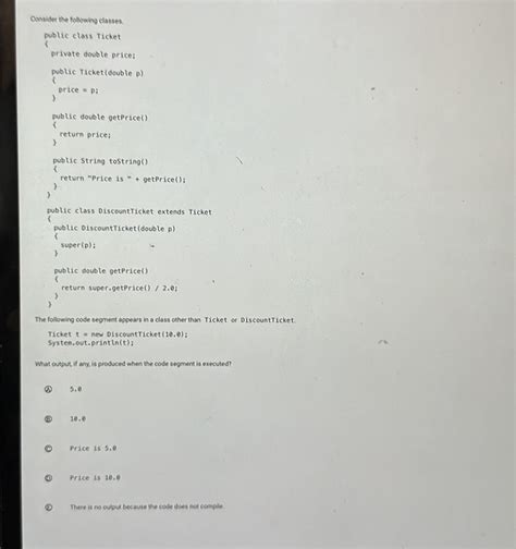 Consider The Following Classes Public Class Ticket Private Double Price Public Ticketdouble