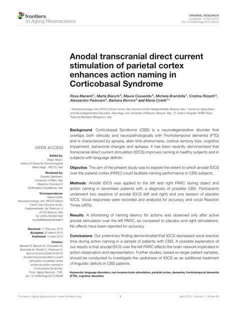 Pdf Anodal Transcranial Direct Current Stimulation Of Parietal Cortex