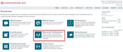 Create Multivariate Test Broadcast