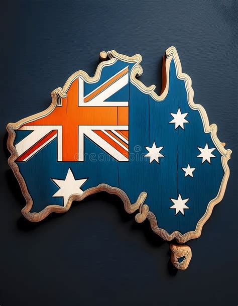 Australian Map With Wooden Flag Of Australia Stock Illustration