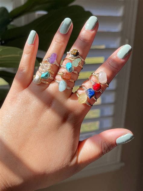Silvergold Wire Wrapped Gemstone Ring Crystal Rings Etsy
