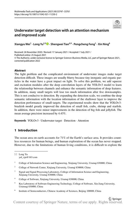 Underwater Target Detection With An Attention Mechanism And Improved Scale Request PDF