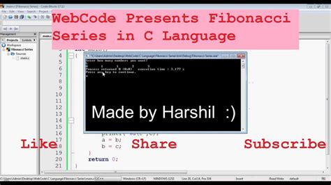 Fibonacci Series In C Language Webcode Youtube
