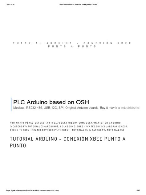 Tutorial Arduino Conexión Xbee Punto A Punto Pdf Arduino Usb