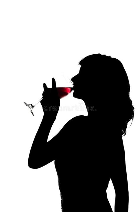 Silhouette Woman Drinks Wine From Wine Glass Stock Image Image Of
