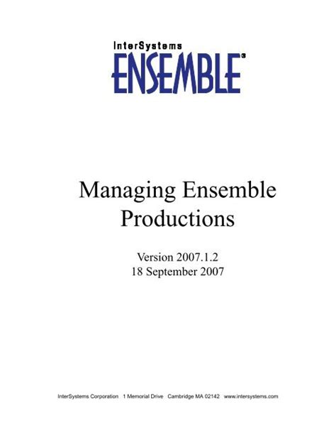 Managing Ensemble Productions Intersystems Documentation