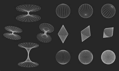 Premium Vector 3d Geometry Wireframe Shapes And Grids On White Color Retro Futuristic Design