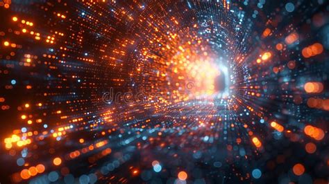 Abstract Futuristic Tunnel With Glowing Orange And Blue Lights Digital Technology Background