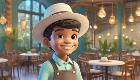 Premium Photo Cartoon Style 3d Render Young Boy With A Hat In A