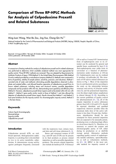 Pdf Comparison Of Three Rp Hplc Methods For Analysis Of Cefpodoxime Proxetil And Related