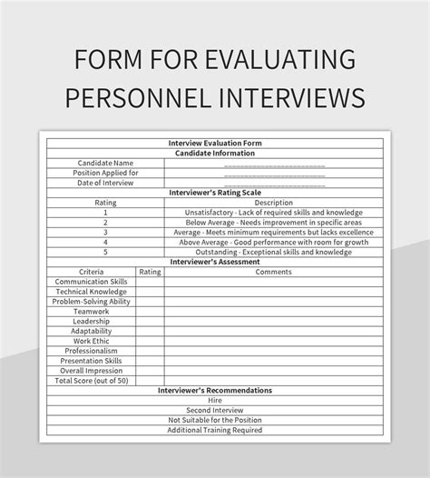 Personnel Interview Evaluation Form Excel Template And Google Sheets File For Free Download
