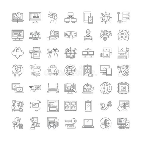 Network Technologies Linear Icons Signs Symbols Vector Line Illustration Set 向量例证 插画 包括有 数据库