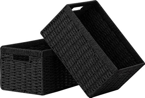 Hblife 2 Pack Woven Wicker Baskets Shelf Decor Rectangle Storage With