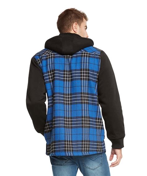 9 Crowns Essentials Sherpa Lined Plaid Flannel Hoodie Jacket Ebay