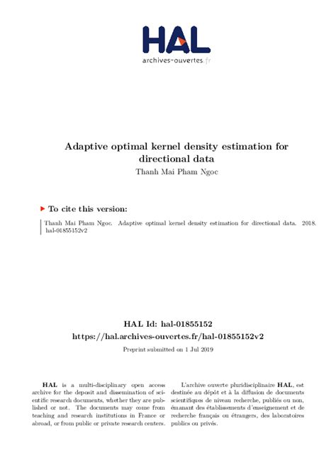 Pdf Adaptive Optimal Kernel Density Estimation For Directional Data