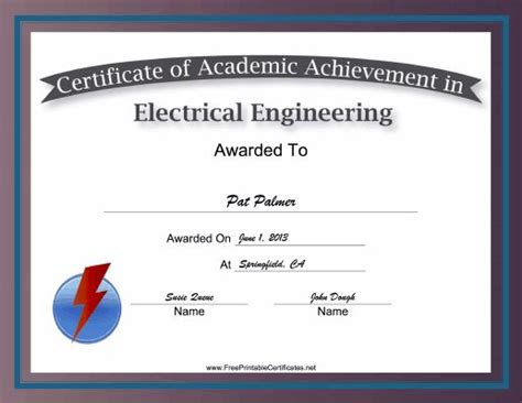 An Award Certificate For Electrical Engineering