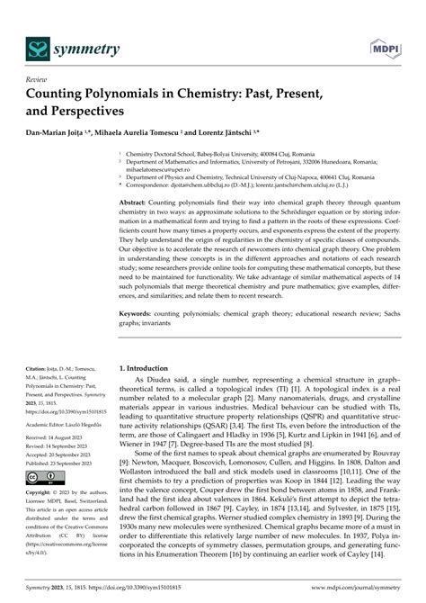 pdf counting polynomials in chemistry past present and perspectives