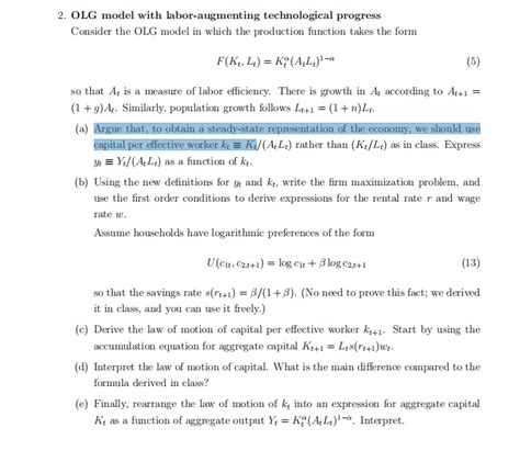 2 OLG Model With Labor Augmenting Technological Chegg