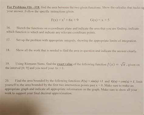 Solved For Problems Find The Area Between The Two Chegg