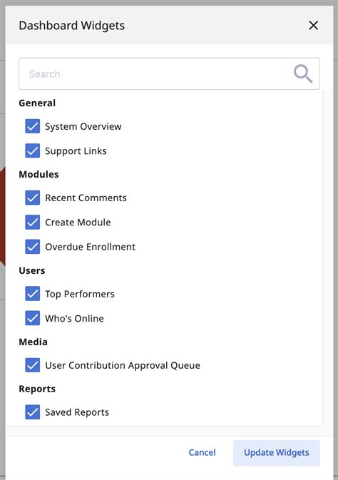 Admin Dashboard Widgets Compendium Wisetail Technical Support