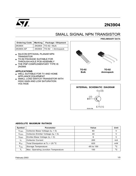N NPN Transistor Datasheet Specs Characteristics