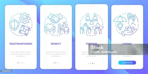 Elemen Etika Organisasi Layar Aplikasi Seluler Onboarding Gradien Biru