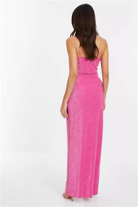 Pink Shimmer Wrap Maxi Dress Quiz Clothing