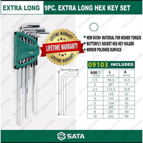 Sata Hex Key Set Ball Point Hex Key Set Arm Key Set Longextra Long