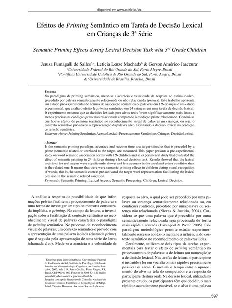 PDF Efeitos de priming semântico em tarefa de decisão lexical em