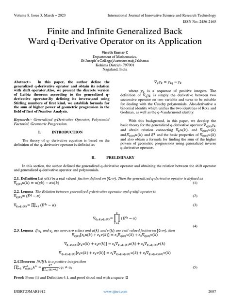 Finite And Infinite Generalized Back Ward Q Derivative Operator On Its