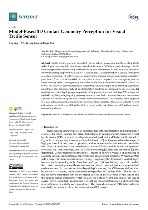 Pdf Model Based 3d Contact Geometry Perception For Visual Tactile Sensor