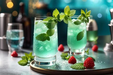 Premium Photo Mint Sparkling Cocktail On The Table
