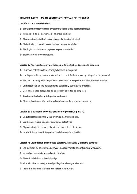 Trabajo 2 PRIMERA PARTE LAS RELACIONES COLECTIVAS DEL TRABAJO