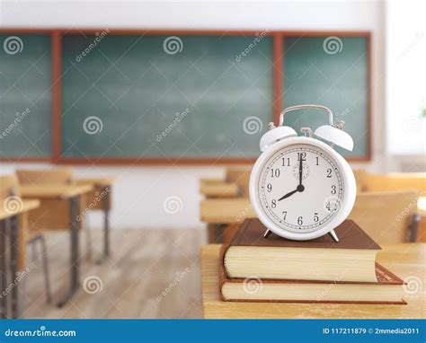 Alarm Clock In Empty School Classroom 3d Rendering Stock Illustration Illustration Of Indoors