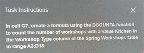 Solved Task Instructions In Cell G7 Create A Formula Using