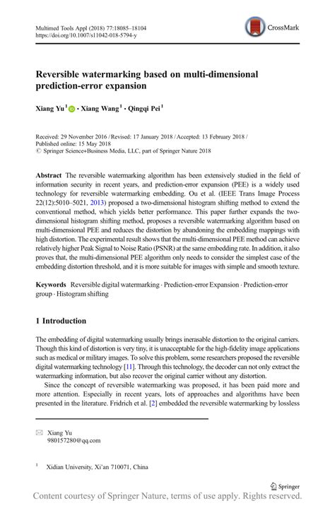 Reversible Watermarking Based On Multi Dimensional Prediction Error Expansion Request Pdf
