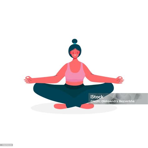 年輕女子坐在瑜伽蓮花姿勢冥想女孩插圖婦女活動健康的生活方式平面卡通風格的向量圖向量圖形及更多一個人圖片 一個人 人 人體 Istock