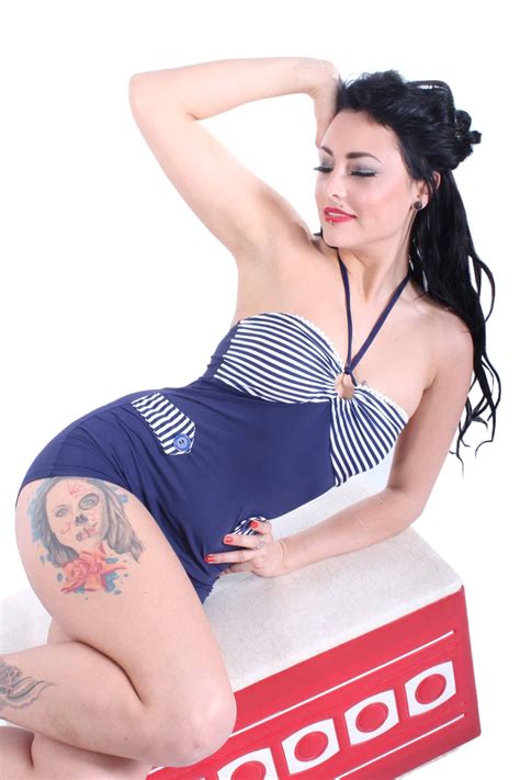 Uniform Bandeau Neckholder Streifen Sailor Rockabilly Retro Badeanzug