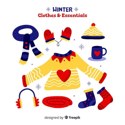 Paquete Ropa Y Esenciales Invierno Vector Gratis