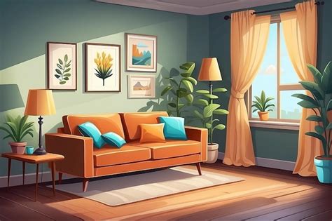 Premium Photo Vector Cartoon Living Room Interior Background Template