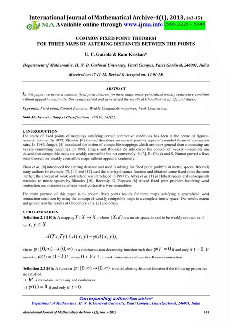 Pdf Common Fixed Point Theorem For Three Maps By Altering Distances Between The Points